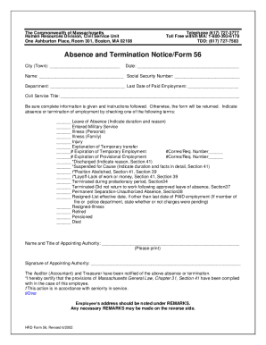 Fillable Online Absence and Termination Notice - Form 56 Fax Email ...