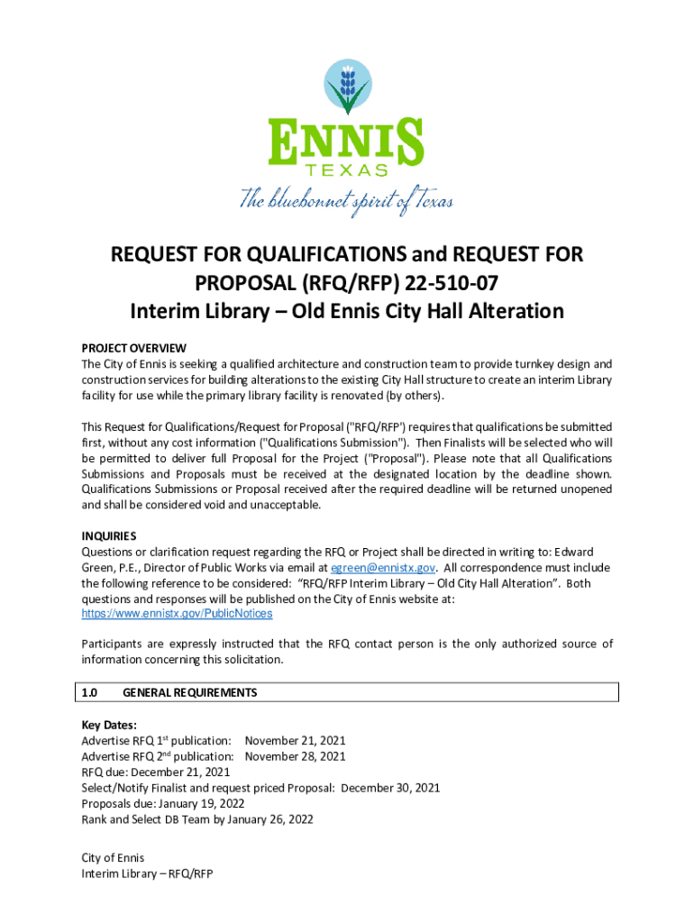 Fillable Online REQUEST FOR QUALIFICATIONS and REQUEST FOR PROPOSAL (RFQ ... Fax Email Print ...