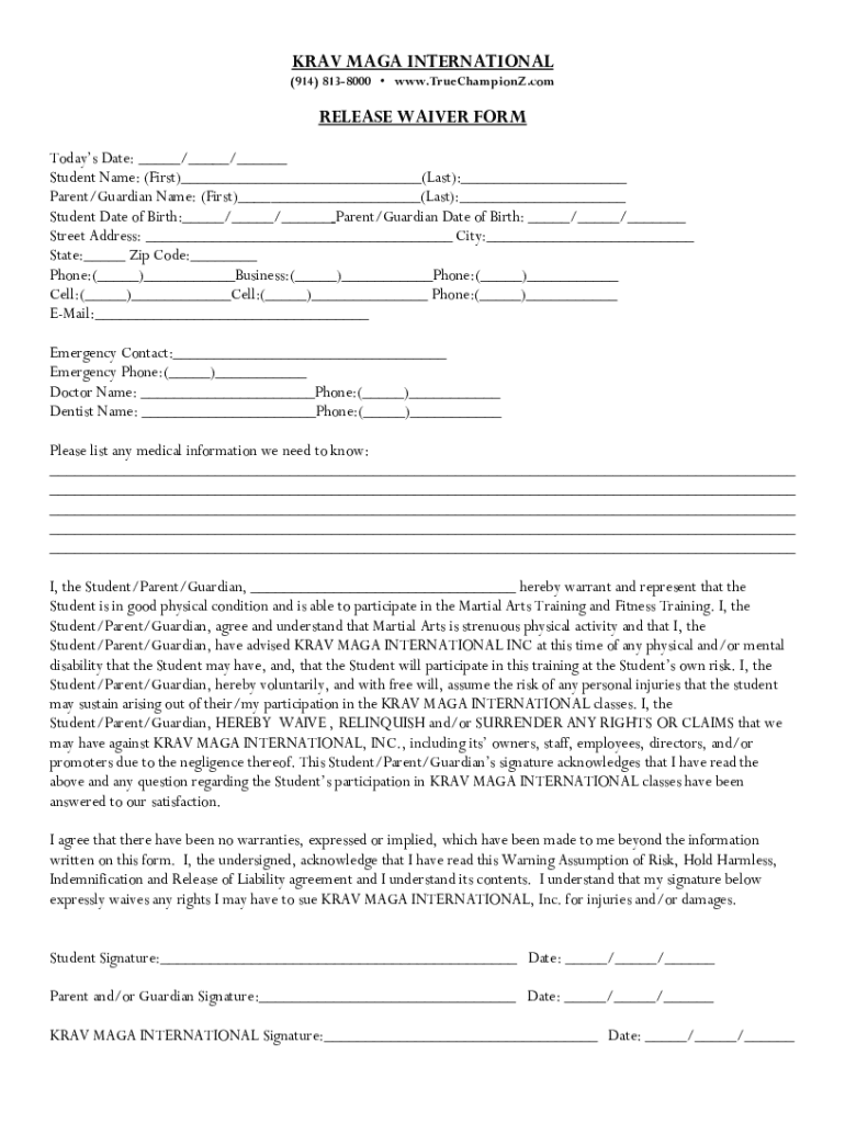 Fillable Online KI MARTIAL ARTSRELEASE WAIVER FORM Fax Email Print ...