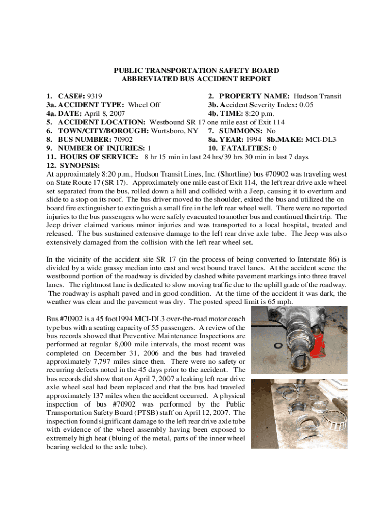 Fillable Online 9319 2. PROPERTY NAME: Hudson Transit 3a. ACCIDENT Fax ...