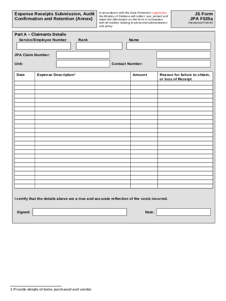 Expense Receipts Submission, Audit Confirmation and Retention (Annex ...