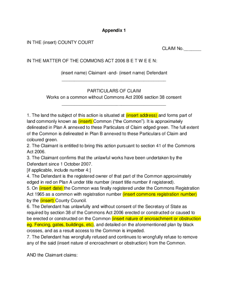 Fillable Online PART 7 - HOW TO START PROCEEDINGSTHE CLAIM FORM - Civil ...