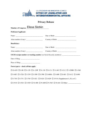 Fillable Online Uscis Congress Privacy Release Form - Fill Online ...