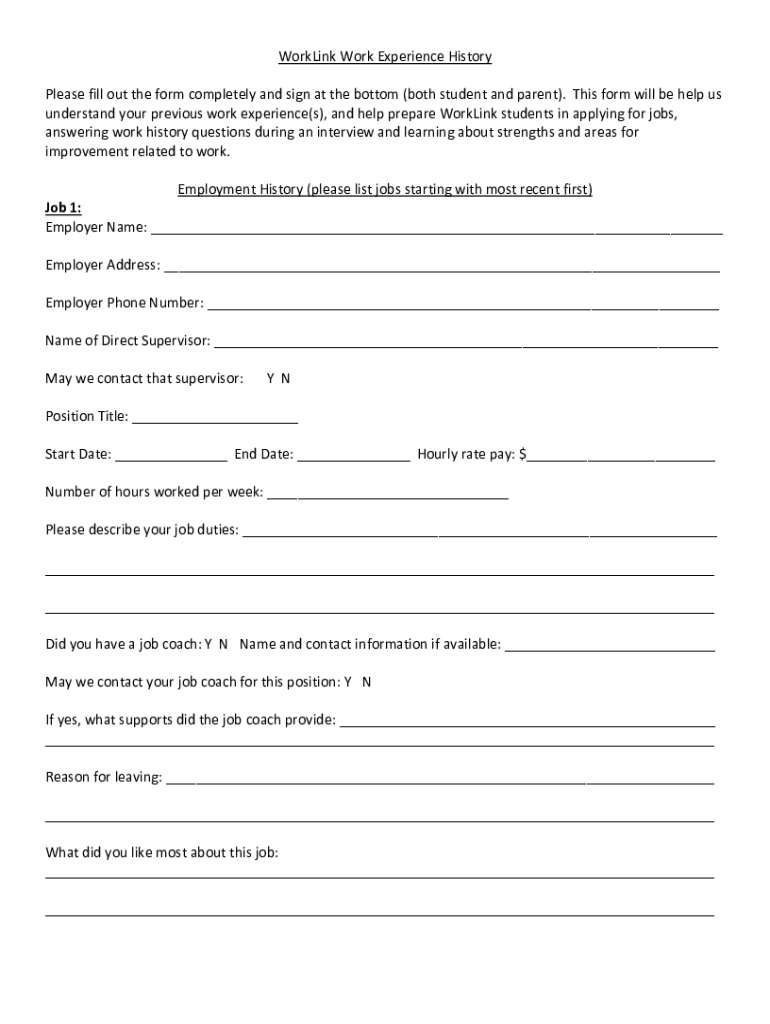 Fillable Online worklink.psu.edufiles2019WorkLink Work Experience ...