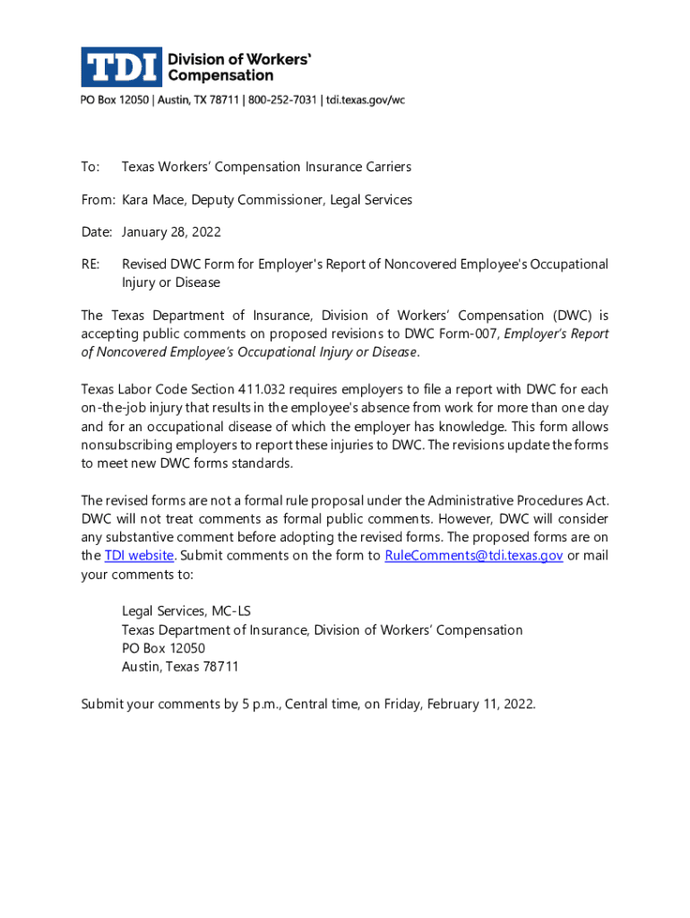 Fillable Online Revised DWC Form for Employer's Report of Noncovered ...