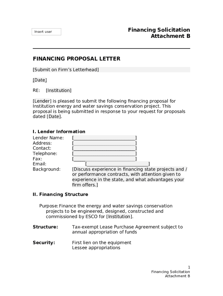 Financing Solicitation Attachment B. Document contains template for ...