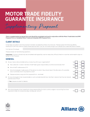 Fillable Online Motor trade fidelity guarantee insurance supplementary ...