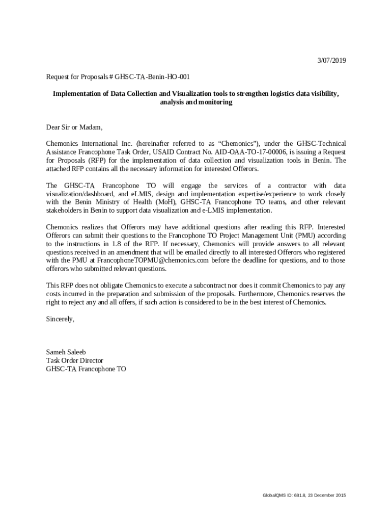 Request for Proposal for Data Visualization Tool ... Doc Template | pdfFiller