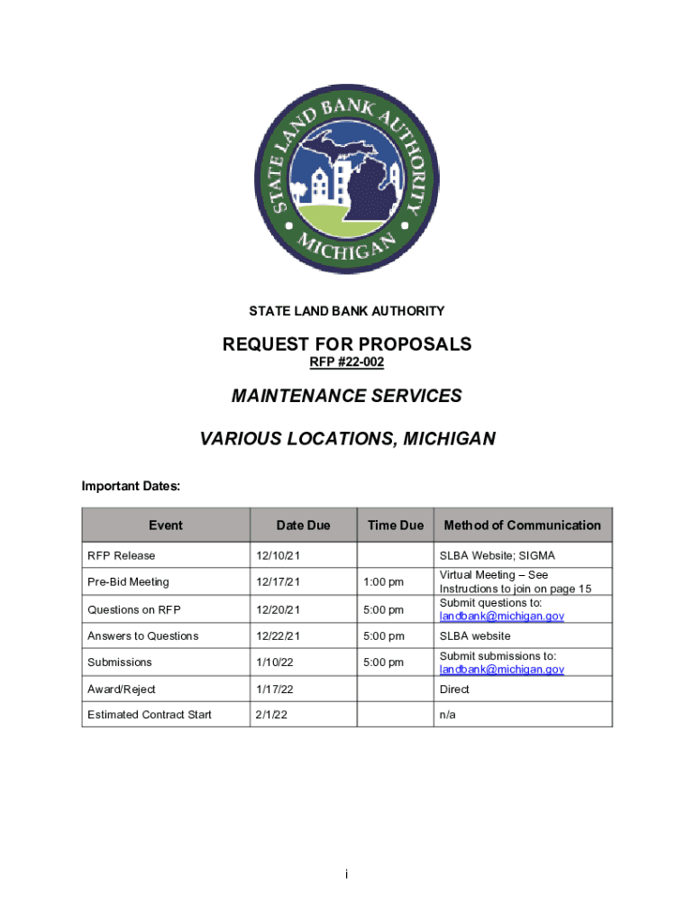 Fillable Online Michigan Land Bank seeks proposals for ... - State of ...