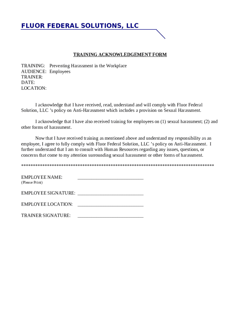 Training Acknowledgement Form - Blank Fillable Template | Fill Out ...