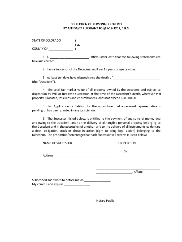 Fillable Online Get the free COLLECTION OF PERSONAL PROPERTY BY ...