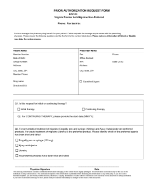 Fillable Online PRIOR AUTHORIZATION REQUEST FORM - Virginia Premier Fax ...
