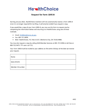 Fillable Online Request for Form 1095-B. Request for Form 1095-B Fax ...
