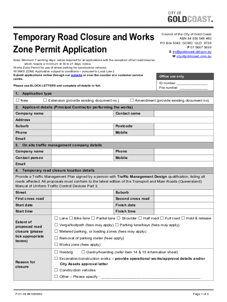 Fillable Online Temporary Road Closure and Works Zone Permit ...