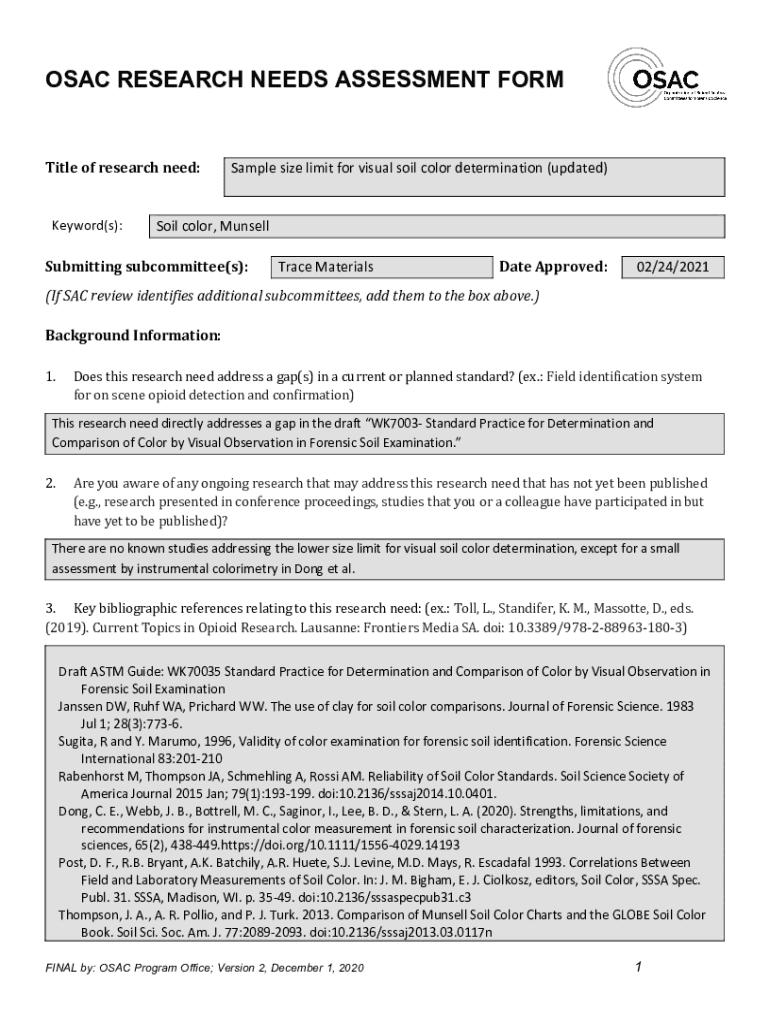 Fillable Online OSAC RESEARCH NEEDS ASSESSMENT FORM - NIST Fax Email ...