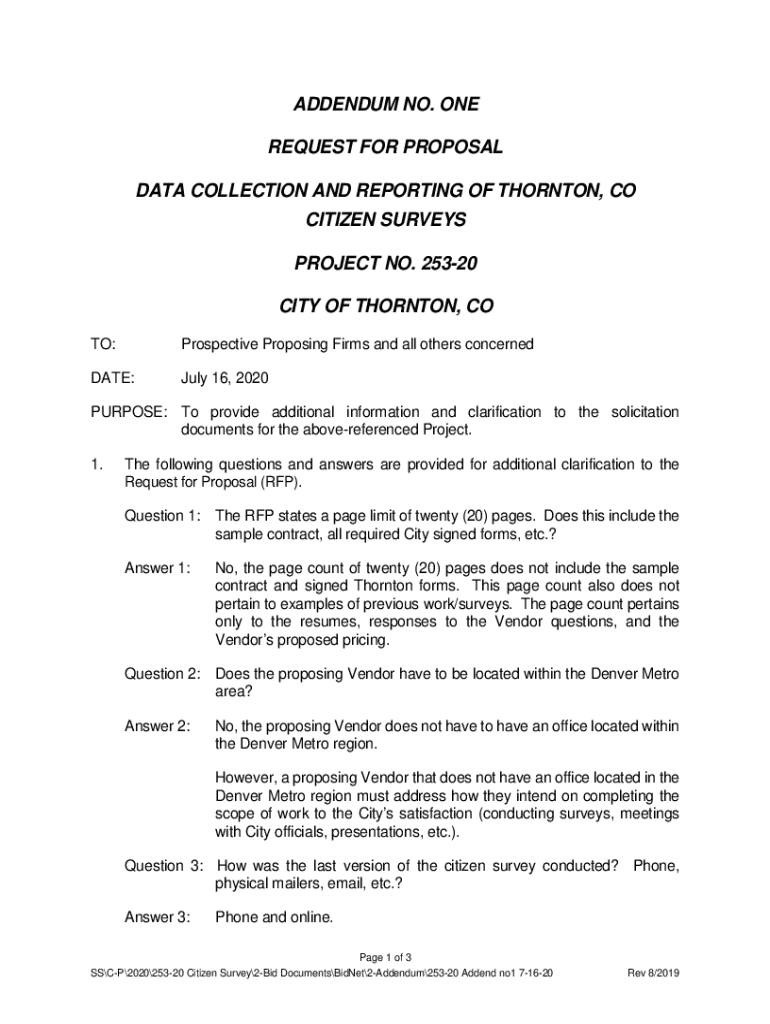 Fillable Online ADDENDUM NO. ONE REQUEST FOR PROPOSAL DATA COLLECTION ...