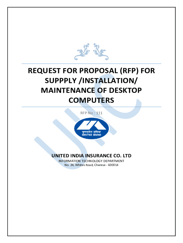 Fillable Online uiic co REQUEST FOR PROPOSAL (RFP) FOR SUPPPLY ...