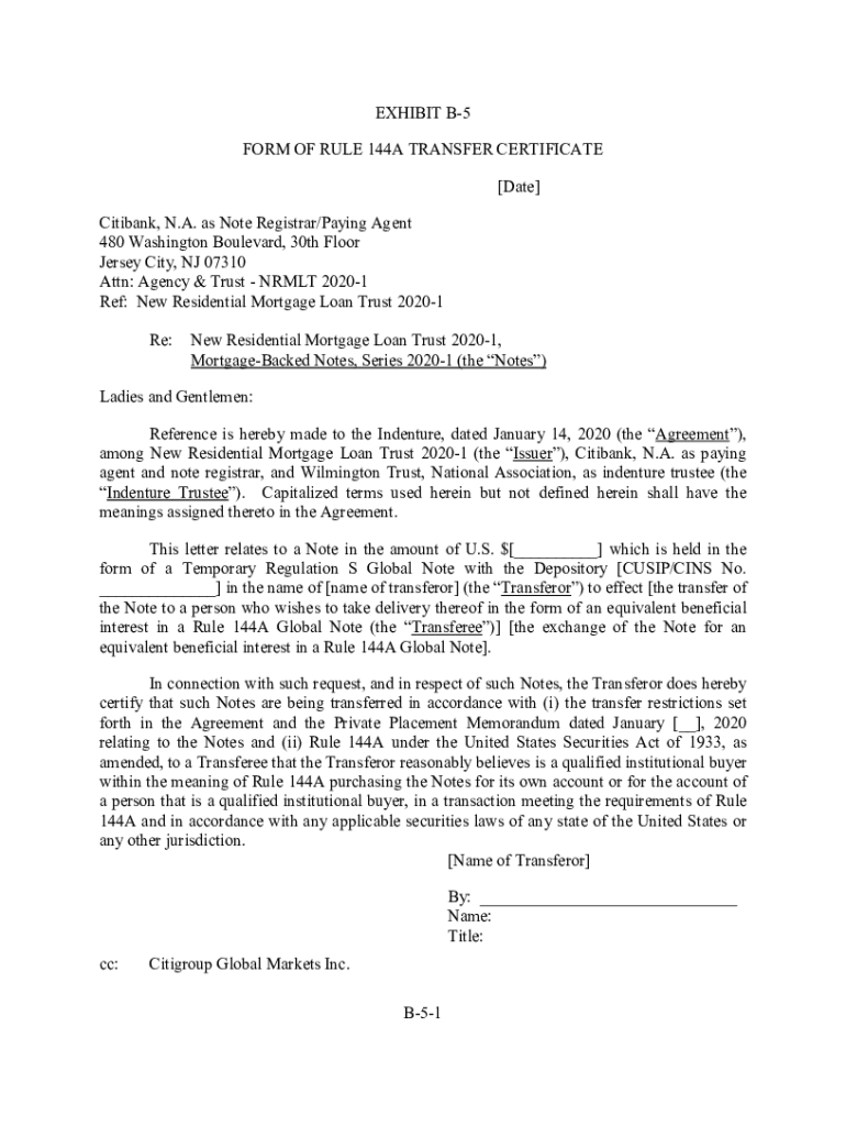 Fillable Online FORM OF TRANSFEROR CERTIFICATE FOR TRANSFERS OF THE ...