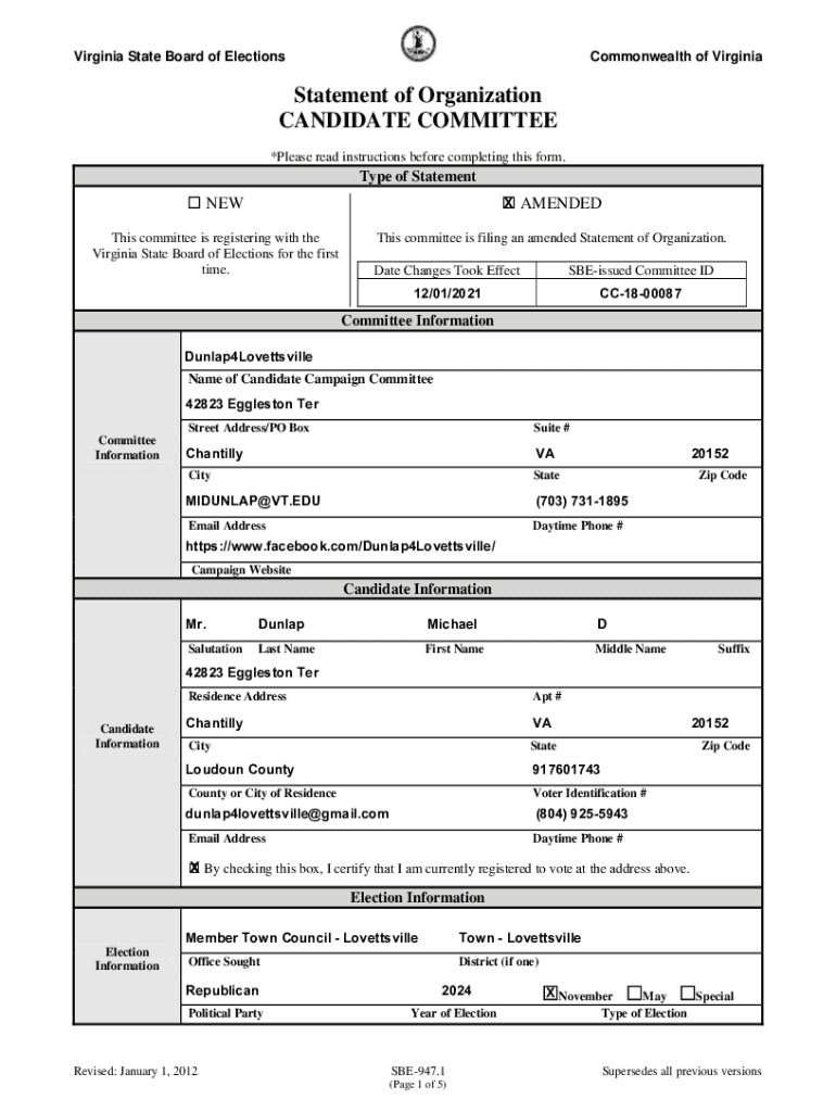 Fillable Online SOS - Instructions and Forms - Candidate Committees ...