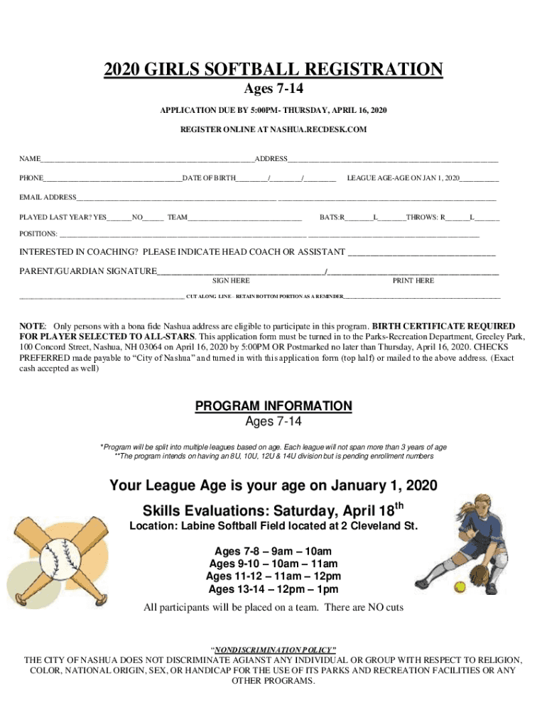 Fillable Online hbgs.sportngin.comregisterform2020 Spring Softball ...