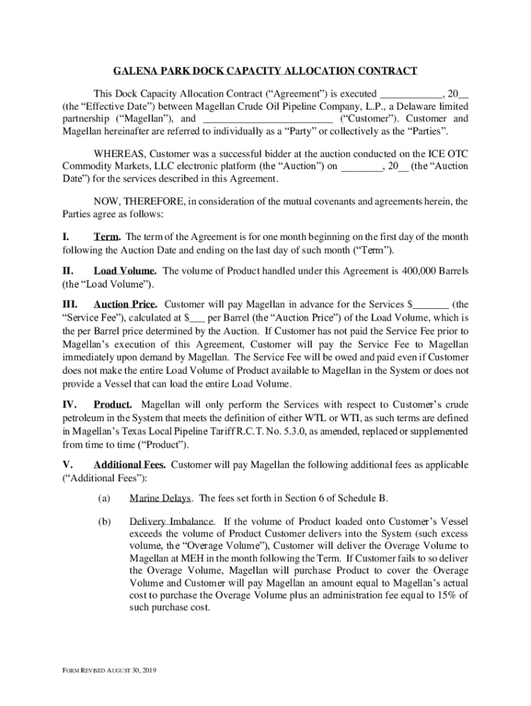 Fillable Online www.lawinsider.comcontractstaggedGalena Park Dock Capacity Allocation Contract ...