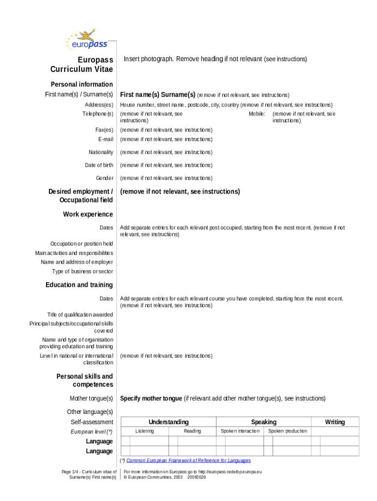 Europass Curriculum Vitae - erasmus-forrest2.com Doc Template | pdfFiller