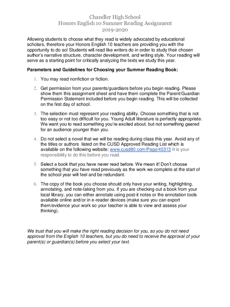 Fillable Online www.cusd80.comcmslibChandler High School Honors English ...