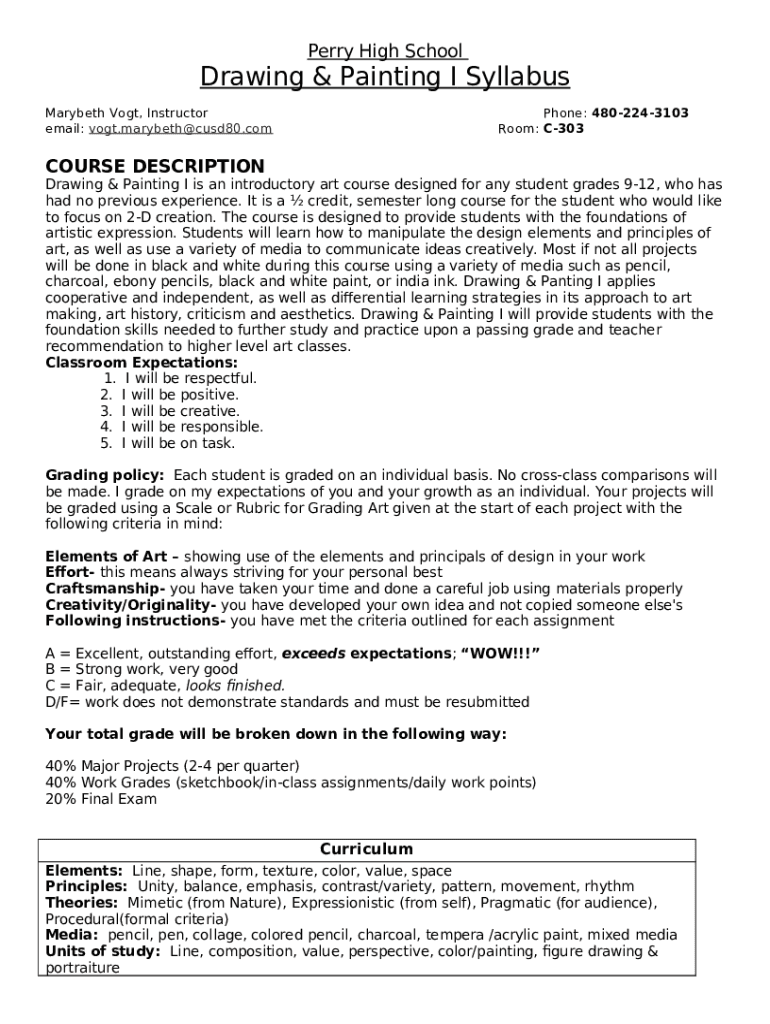 Online Art 1 Course Syllabus Fax Email Print ... Doc Template | pdfFiller