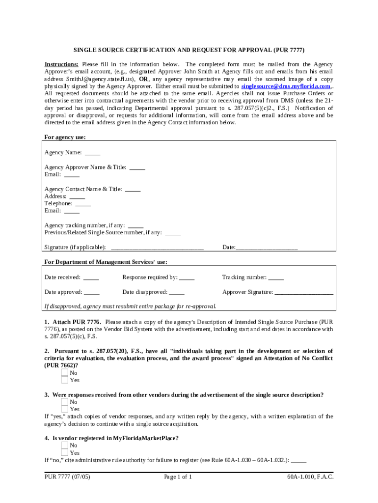 SINGLE SOURCE APPROVAL REQUEST - DMS Doc Template | pdfFiller