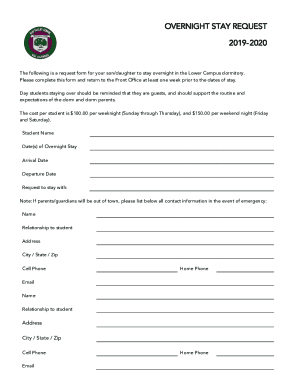 Fillable Online OVERNIGHT STAY REQUEST Fax Email Print - pdfFiller