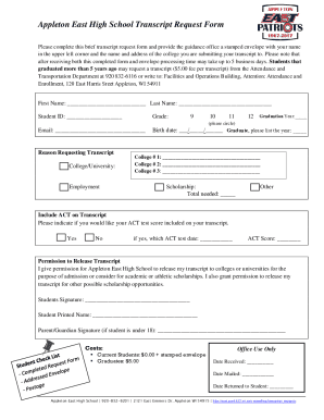 Fillable Online Appleton East High School Transcript Request Form Fax Email Print - pdfFiller