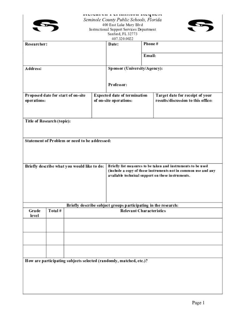 Fillable Online www.scps.k12.fl.usresourcesdocumentsResearch Permission ...