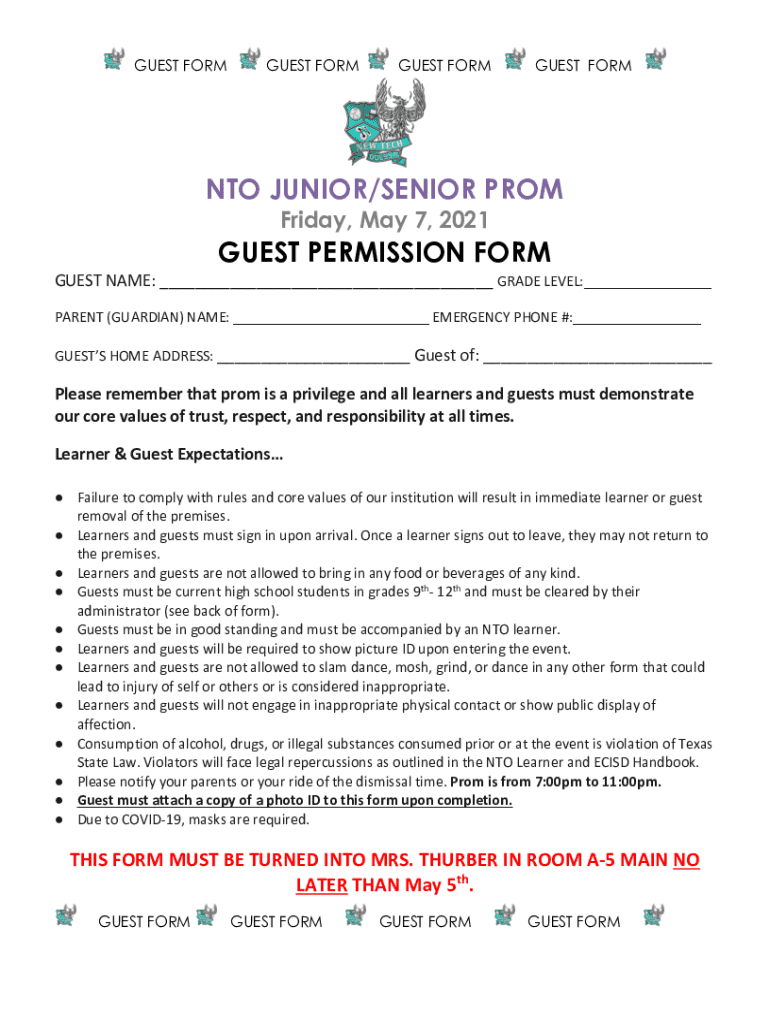 Fillable Online www.wsfcs.k12.nc.uscmslibJunior Senior Prom Guest ...