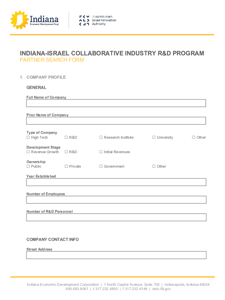 Fillable Online indiana-israel collaborative industry r&d program ...