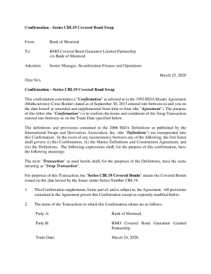 Fillable Online Confirmation - Series CBL19 Covered Bond Swap Fax Email ...
