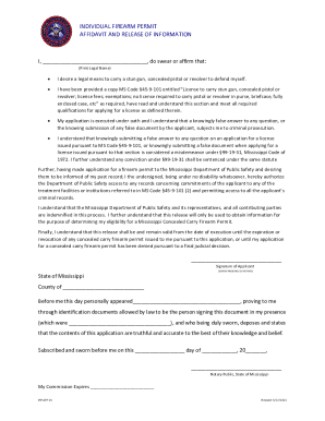 Fillable Online INDIVIDUAL FIREARM PERMIT AFFIDAVIT AND RELEASE OF ...