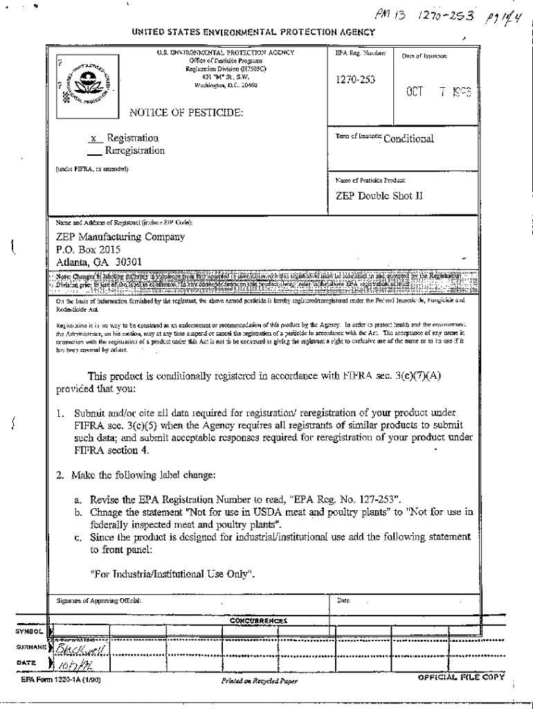Fillable Online U.S. EPA, Pesticide Product Label, ZEP DOUBLE SHOT II ...