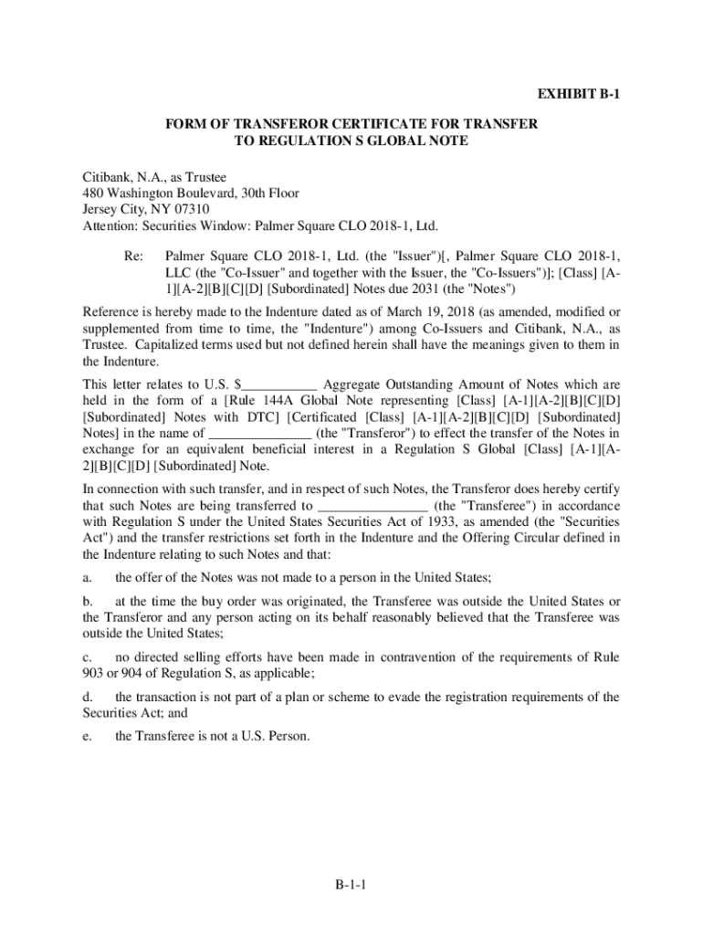 Fillable Online www.citi.com icg bcmaEXHIBIT B-1 FORM OF TRANSFEROR CERTIFICATE FOR TRANSFER TO ...