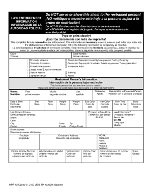 Fillable Online Do NOT serve or show this sheet to the restrained ...