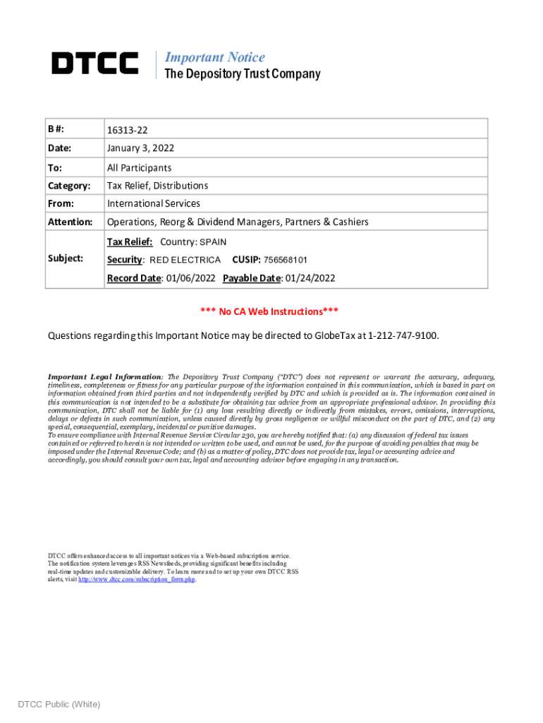 Fillable Online DTC Important Notice OBLIGATION WAREHOUSE ... - dtcc ...