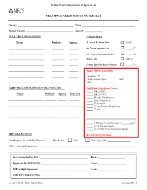 Fillable Online NRCS SPACE NEEDS SURVEY WORKSHEET FULL TIME EMPLOYEES ...