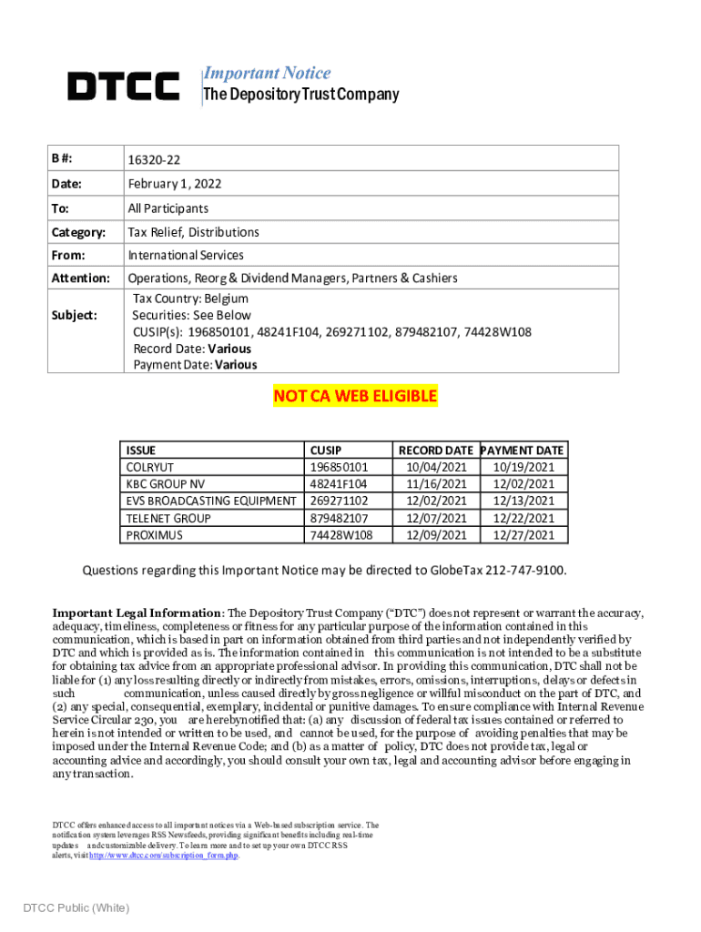 Fillable Online Important Notice - The Depository Trust Company - DTCC ...