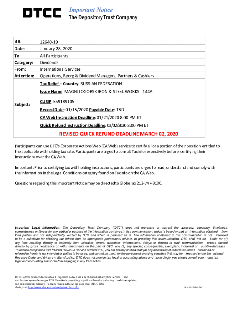 Fillable Online TThe Depository Trust Company Fax Email Print - pdfFiller