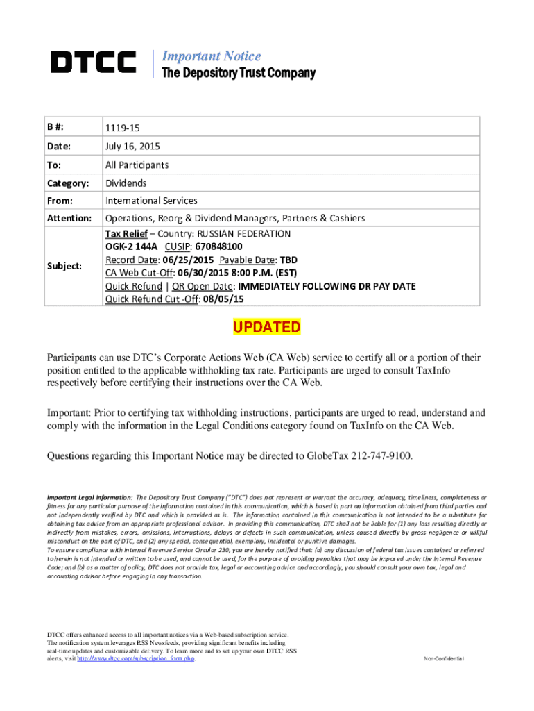 Fillable Online Important Notice The Depository Trust Company UPDATED ...