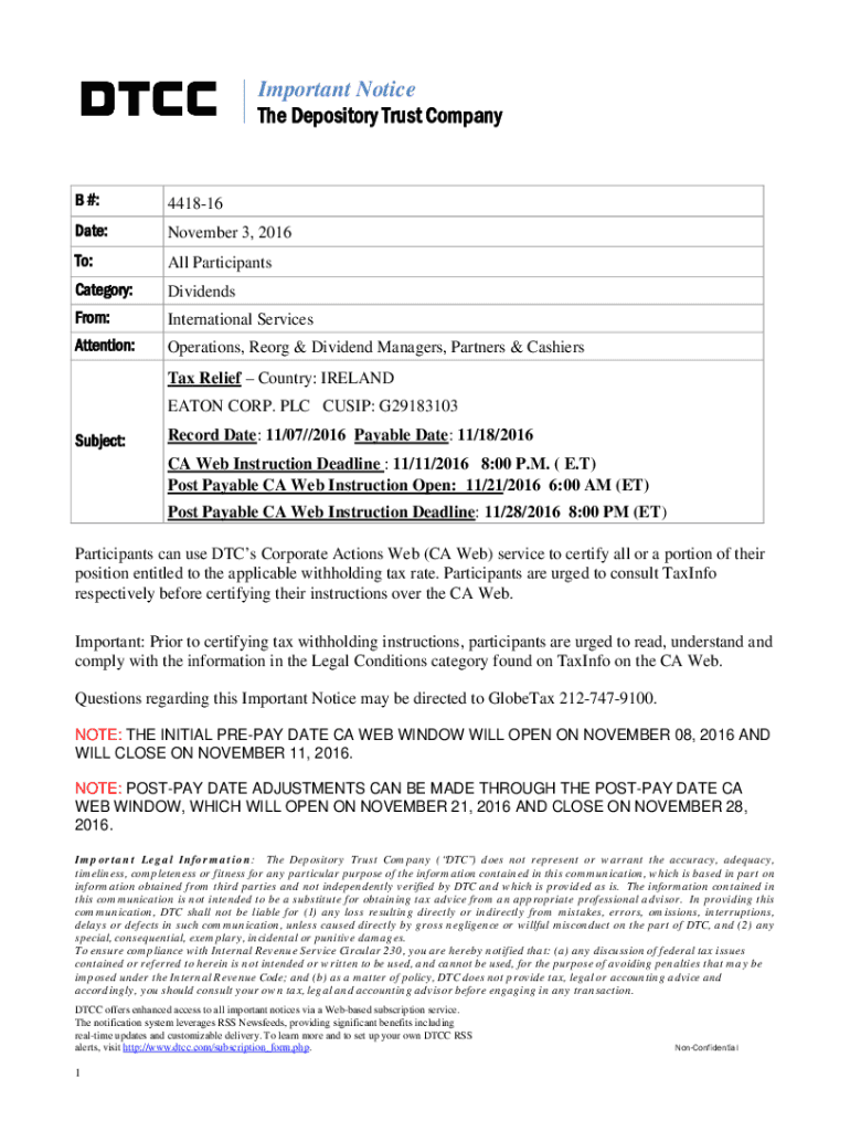 Fillable Online Important Notice DTCC Deriv/SERV LLC Fax Email Print ...
