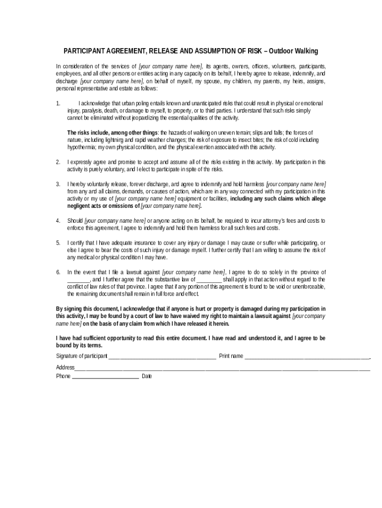 Participant Release of Liability and Waiver Doc Template | pdfFiller