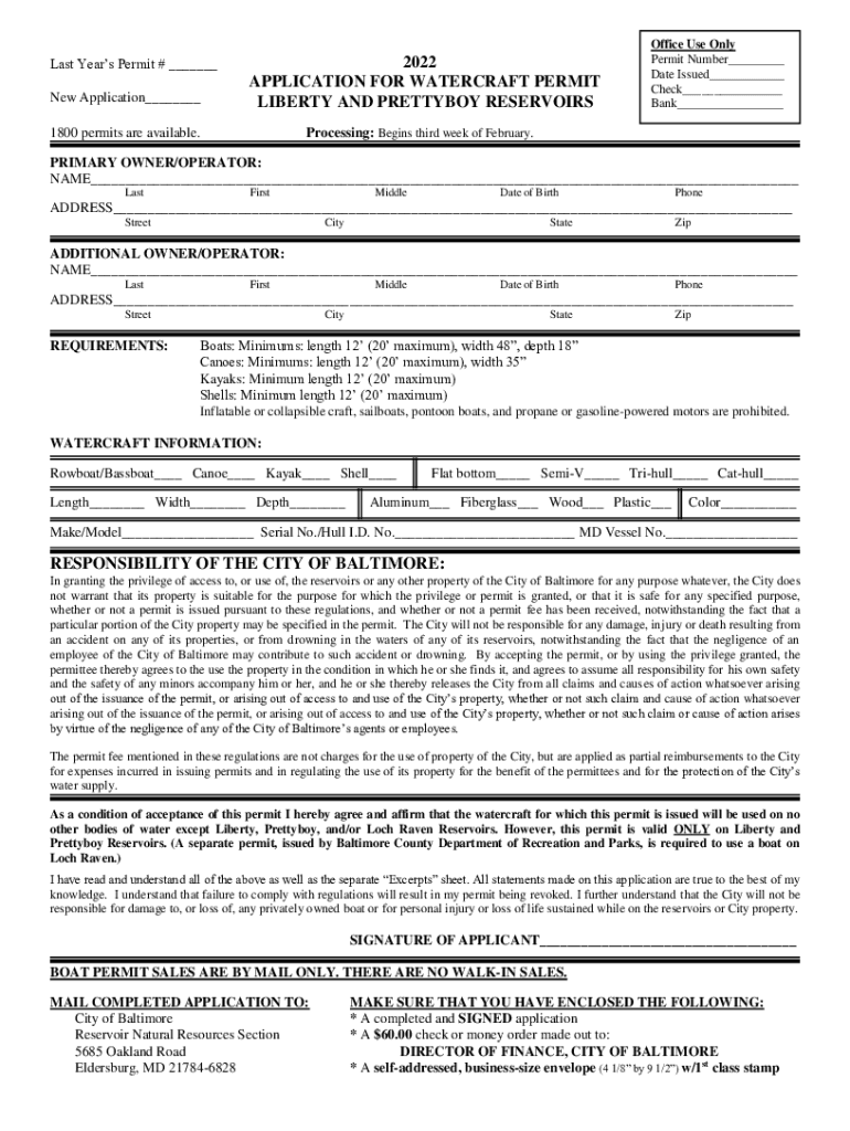 Prettyboy reservoir boat permit 2022: Fill out & sign online | DocHub