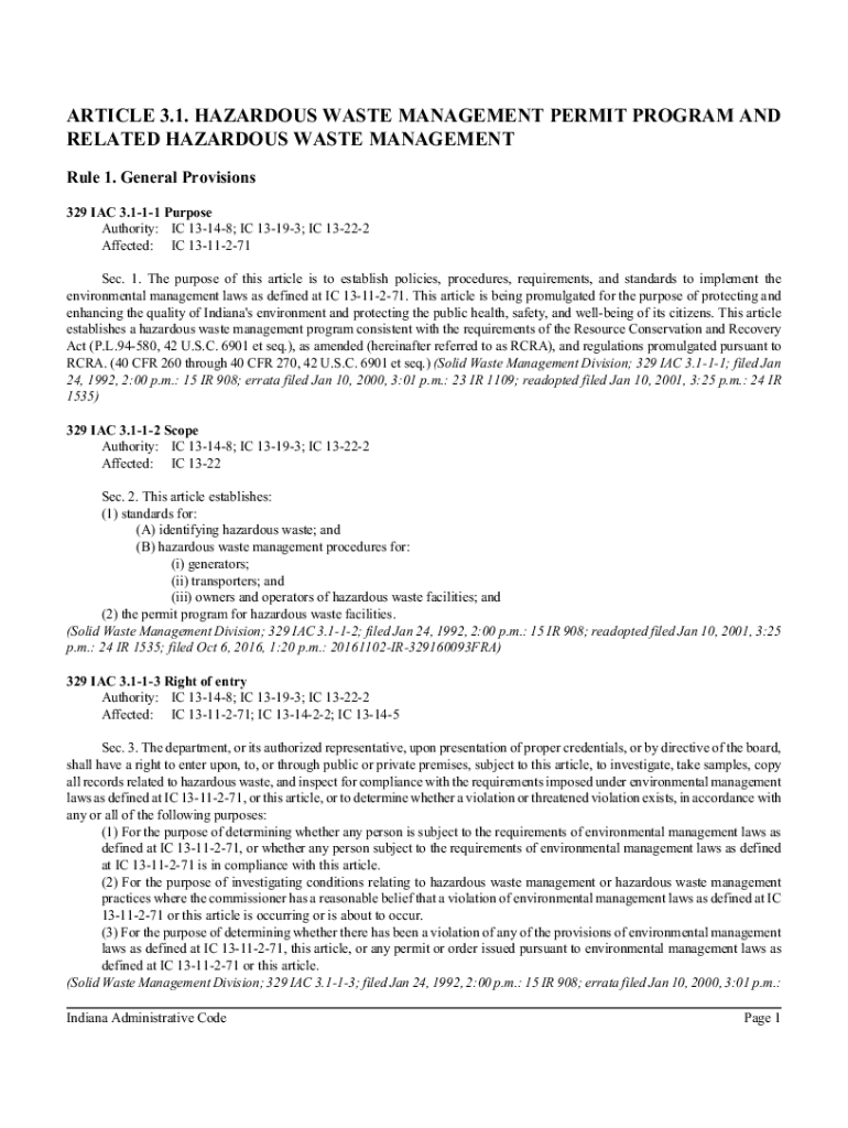 Fillable Online ARTICLE 3.1. HAZARDOUS WASTE MANAGEMENT PERMIT PROGRAM ...