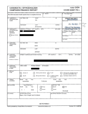 Fillable Online CAMPAIGN FINANCE REPORT COVER SHEET - Tarrant County ...