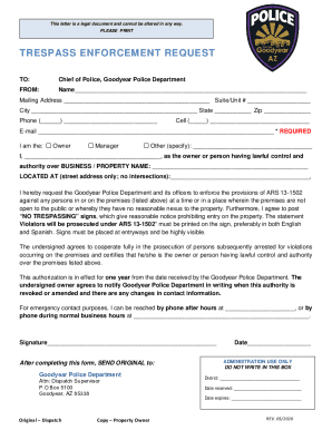 Fillable Online Fillable Online TRESPASS ENFORCEMENT REQUEST - Chandler ...
